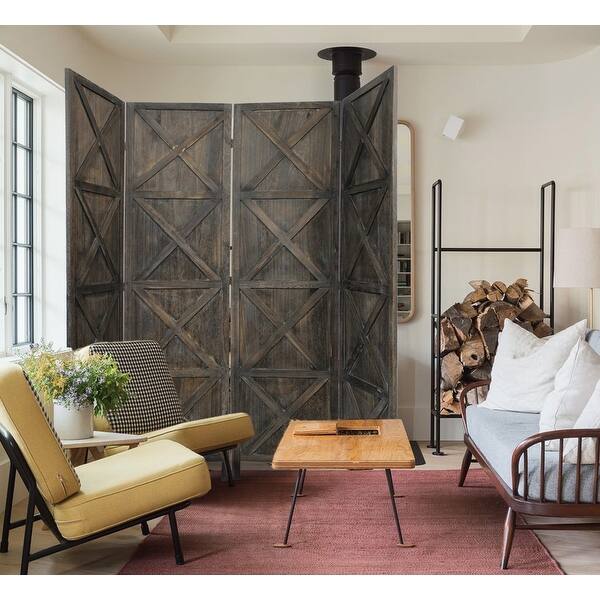 Modern Farmhouse Rustic Four Panel Room Divider Screen - Bed Bath ...