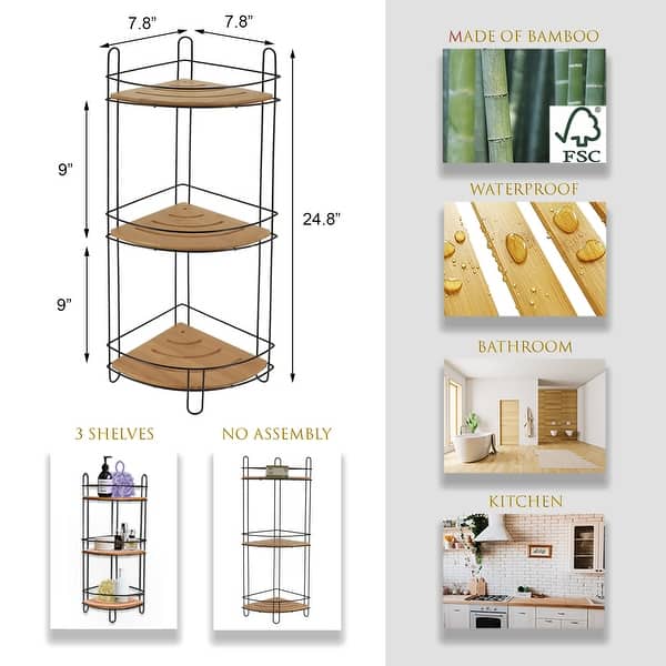 Corner Bathroom Organizer Storage Tower 3 or 2 Shelves Bamboo Black ...