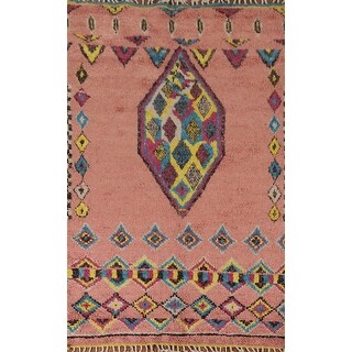 Pink Moroccan Oriental Area Rug Handmade Wool Carpet - 5'1" x 9'7 ...