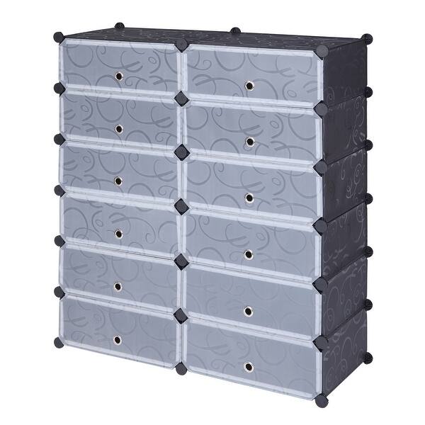 12-Cube Shoe Rack Plastic Storage Organizer closet cabinet with Doors ...