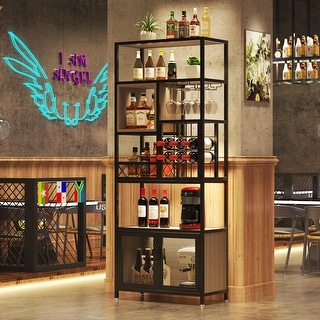 78.7" Tall Wine Rack Freestanding Floor, Metal Wine Shelf with Cabinet ...