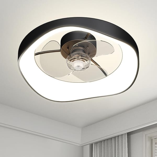Black Ceiling Fan with Light and Remote, Low Profile Flush Mount Small ...