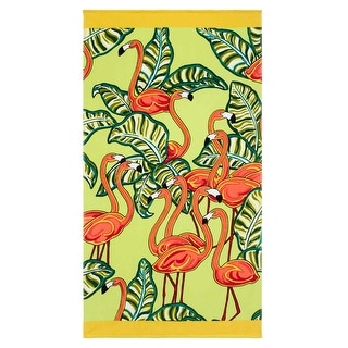 Nicole Miller Flamingo & Leaves Multicolor Beach Towel - Bed Bath ...