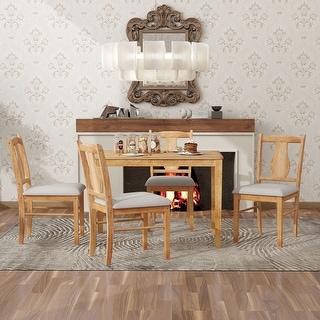 Wood Dining Set Rectangular Table & 4 Upholstered Chairs (Set of 5) - Bed Bath & Beyond - 39484726