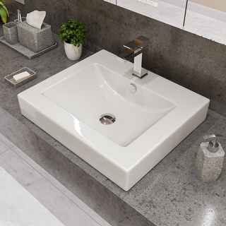 ALFI brand White 24" Rectangular Semi Recessed Ceramic Sink with Faucet ...