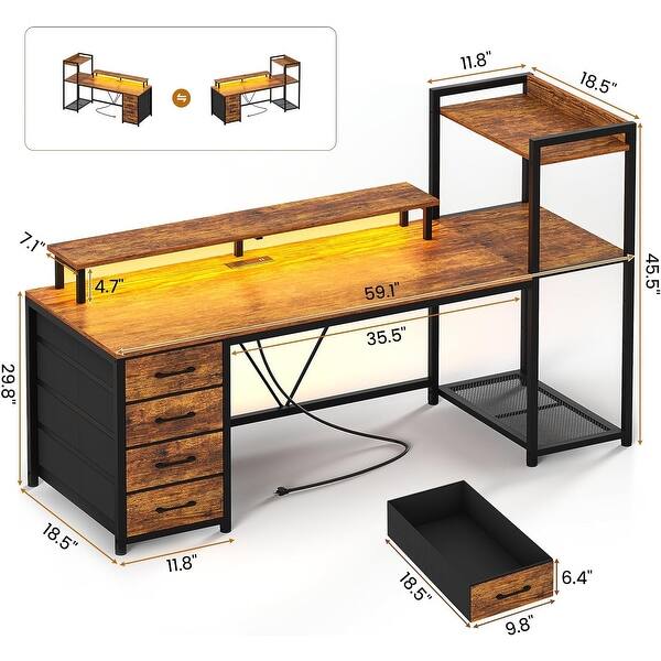 Computer Desk 4 Reversible Fabric Drawers Monitor Stand Gaming Desk ...