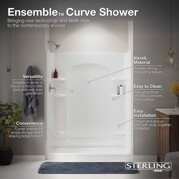 Sterling 72222100 Ensemble 72-1/2" x 48" Vikrell Shower Back Wall with ...