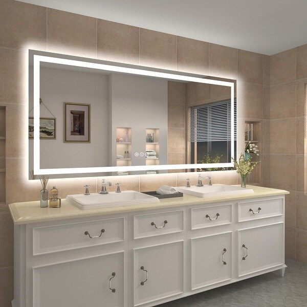 Extra Large LED Lighted Bathroom Mirror Wall Anti-Fog Vanity 3 Colors ...