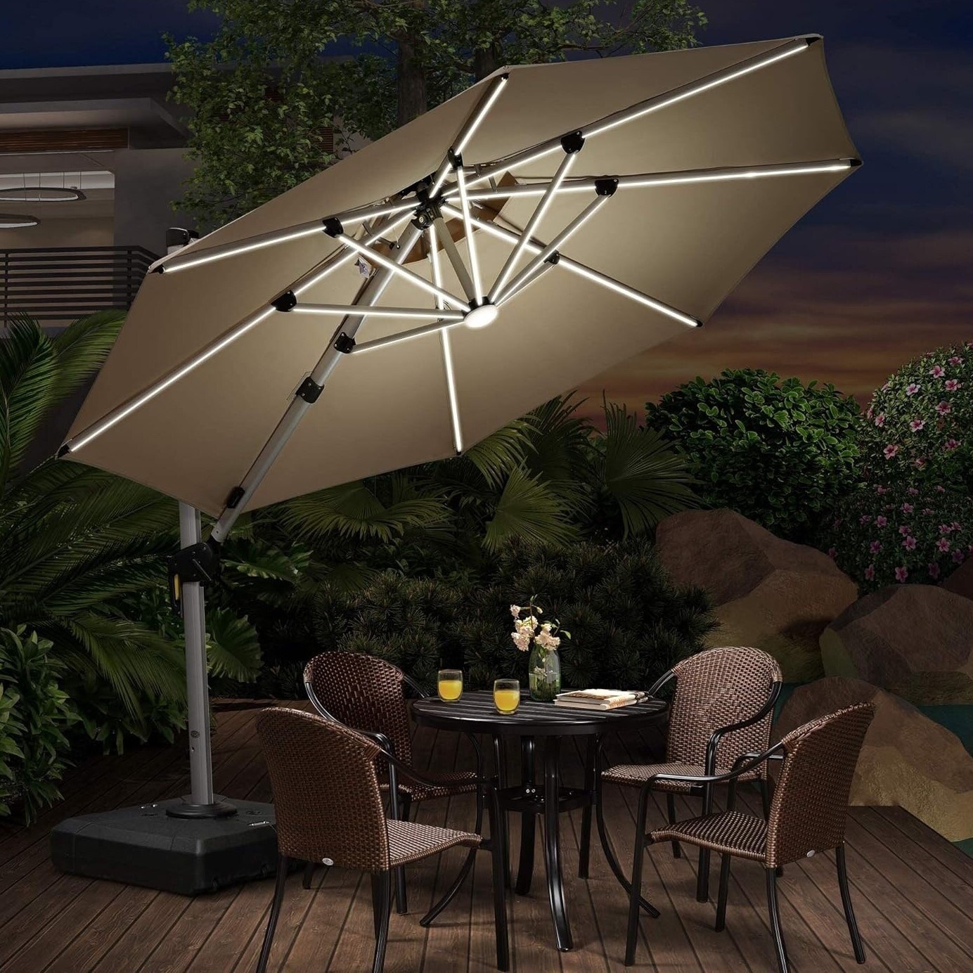 PURPLE LEAF 10 ft Square Wood Pattern Patio Cantilever Umbrella with ...