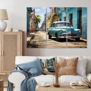 Designart "Cuban Classic Blue Car" Transportation Wall Art Living Room ...