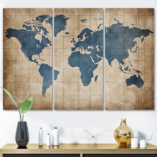 Designart "Ancient Map of The World II" Maps Canvas Print Set - Bed ...