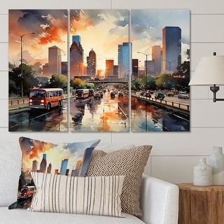Designart "Houston City Horizons I" Houston Canvas Print Set - Bed Bath ...