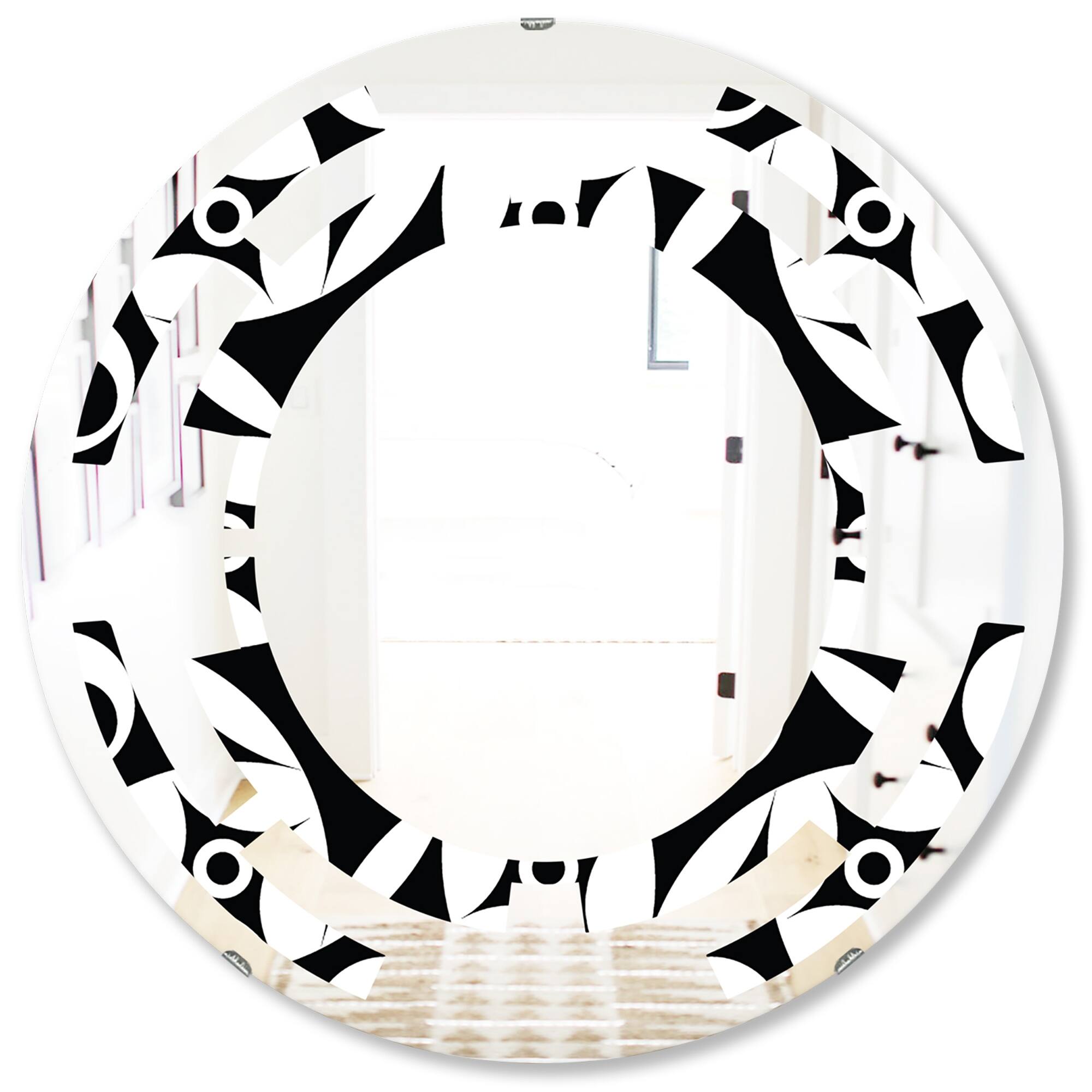 Designart Monochrome Geometric Pattern Vii Printed Modern Round Or