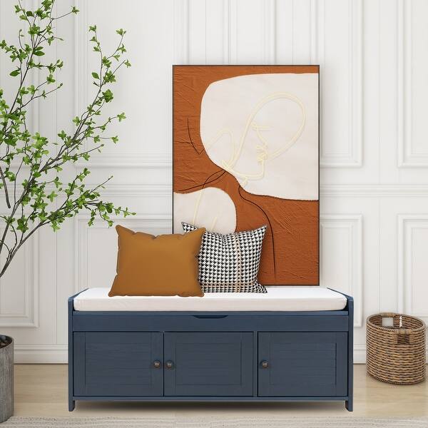 Wooden shoe storage stool with cushioned entrance bench with built-in ...