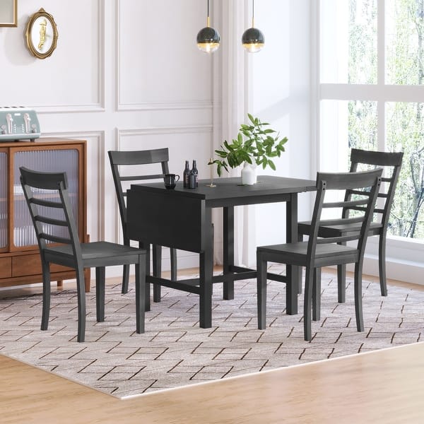5-Piece Wood Square Drop Leaf Breakfast Nook Extendable Dining Table ...
