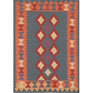 Geometric Blue Flat Weave Kilim Persian Rug Hand-Knotted Wool Carpet ...
