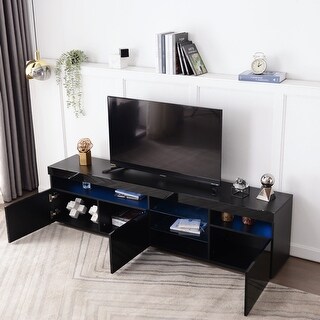 Gaming Entertainment Center Media Console TV Stands w/ Glass, Black ...