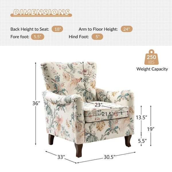 Samouel Modern Floral Upholstered Armchair with Wingback Design Set of ...