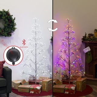 71-inch Tall Foil Pre-Lit Holiday Tree with Bluetooth Speaker ...