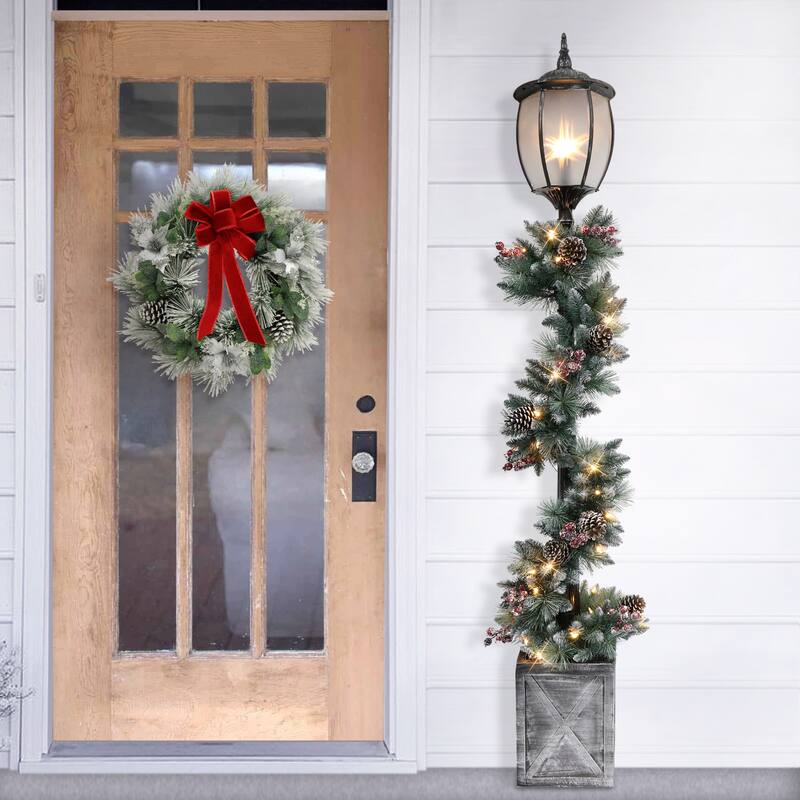 Puleo International 7' Lamp Post Decorated Garland - Overstock - 27736149