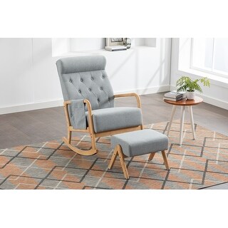 Light Grey 25.59" Upholstered Button Tufted Rocking Chair with Ottoman ...