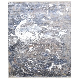 One of a Kind Hand-Knotted Modern 8' x 10' Abstract Silk Grey Rug - 8 ...