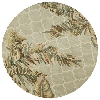 HomeRoots 6' Sage Round Wool Tropical Botanical Hand Tufted Area Rug ...
