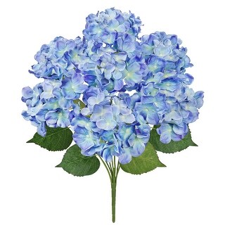 Set of 2 Deluxe Natural-Look Blue Artificial Hydrangea Flower Stem Bush ...
