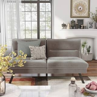 Juwa Transitional Grey Fabric Upholstered Convertible Futon by ...