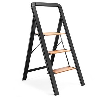 3 Step Ladder Aluminum Folding Step Stool,Lightweight Woodgrain Finish ...