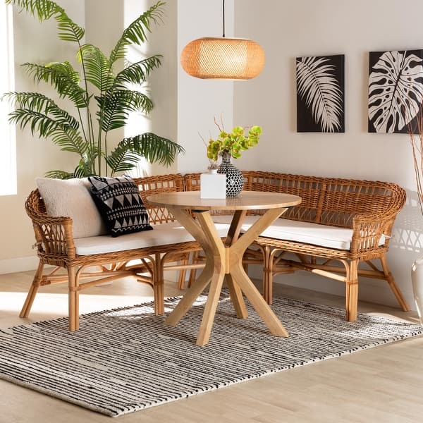 bali & pari Nella Modern Bohemian Natural Brown Rattan 2-Piece Dining ...