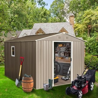 Backyard Metal Storage Shed with Window and Metal Floor Base ...