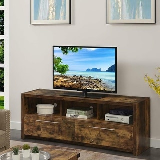 60-inch TV Stand with Cabinets and Shelves in Nutmeg Wood - 62 inches ...