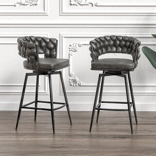 28" Technical Leather Woven Bar Stool Set of 2, 360 Swivel Bar Stools ...