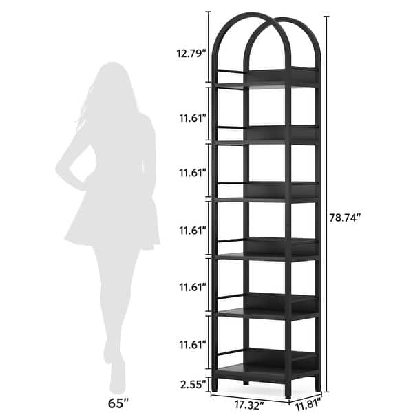 6-Tier Open Bookshelf, 78.7" Tall Arched Display Shelf Rack, Brown ...