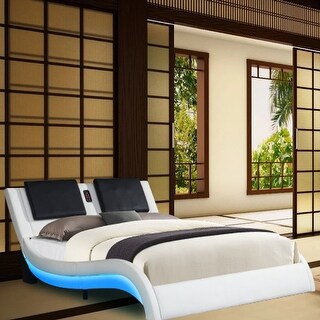 Backrest vibration massage leather bed White+Black upholstered full bed ...