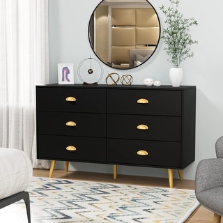 Black Dresser for Bedroom,Modren 6 Drawer Dresser Black and Gold ...