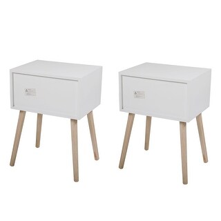 Set of 2 Double Drawer Wooden Handle Bedside Table - white - Bed Bath ...