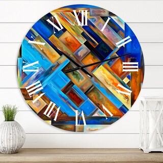 Designart 'Geometrical Shapes in Orange and Blue' Modern wall clock ...