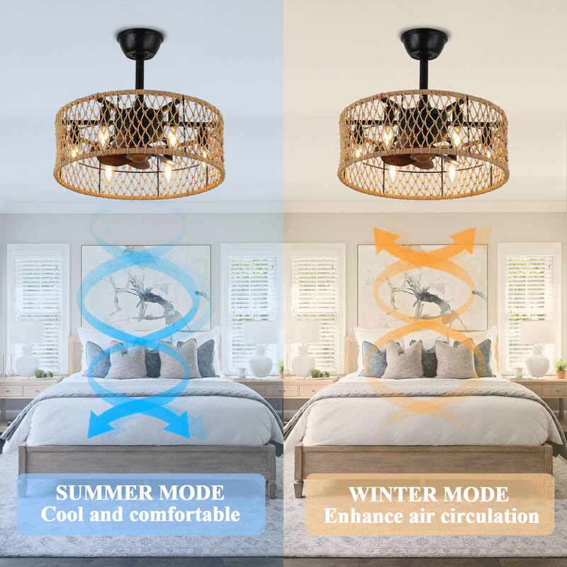 Cusp Barn 18" Caged Bladeless Ceiling Fan with Remote, Farmhouse Boho 6 ...