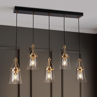 Haye Mid-Century Modern 5-Light Seeded Glass Chandelier Black Gold ...