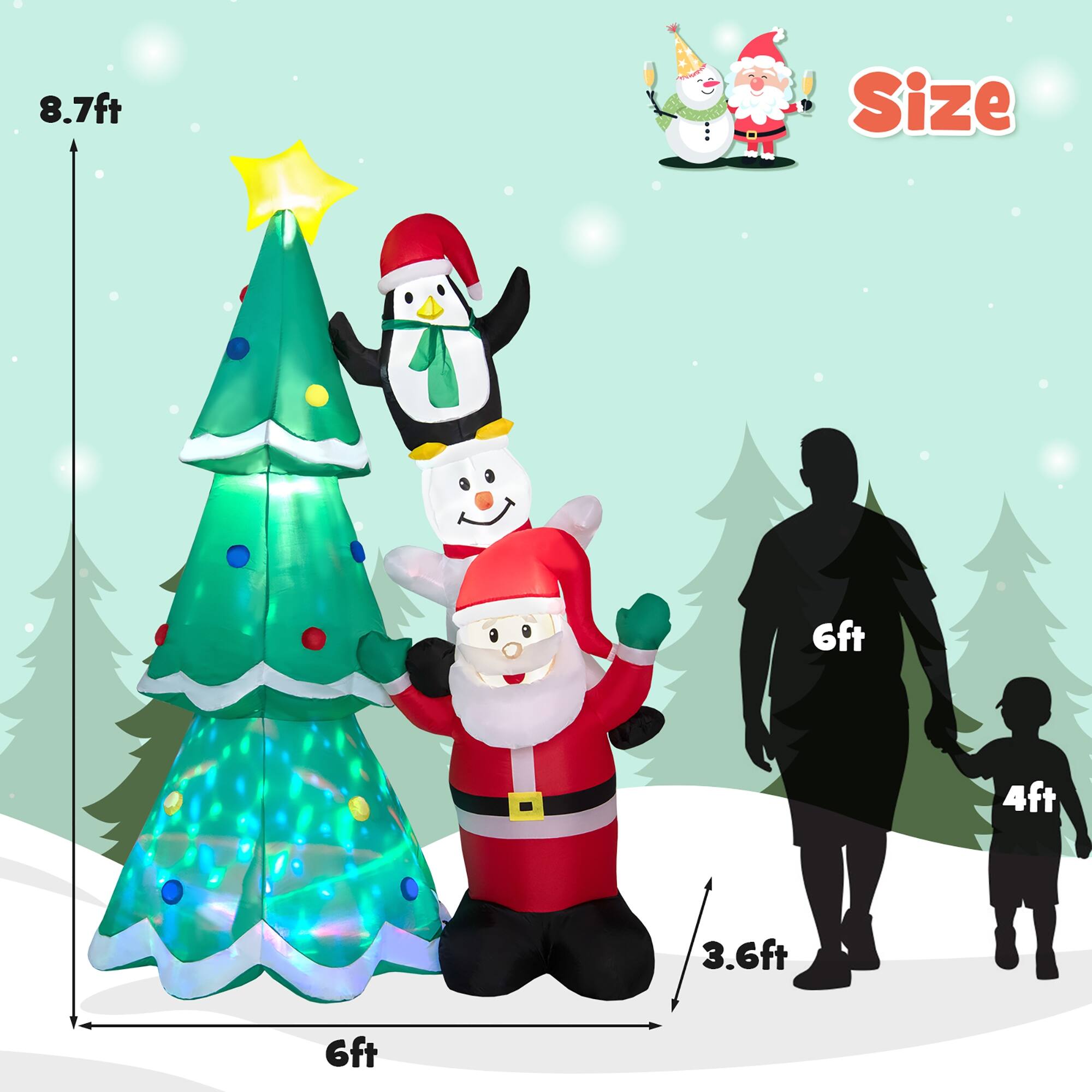 8ft Inflatable Christmas Tree Santa Claus Lighted Blow Up Decoration