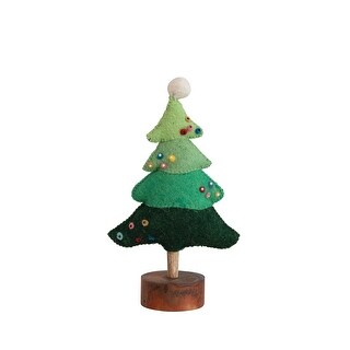 Handmade Wool Felt Tree with Beads and Wood Base - 5.5"L x 2.8"W x 9.8 ...