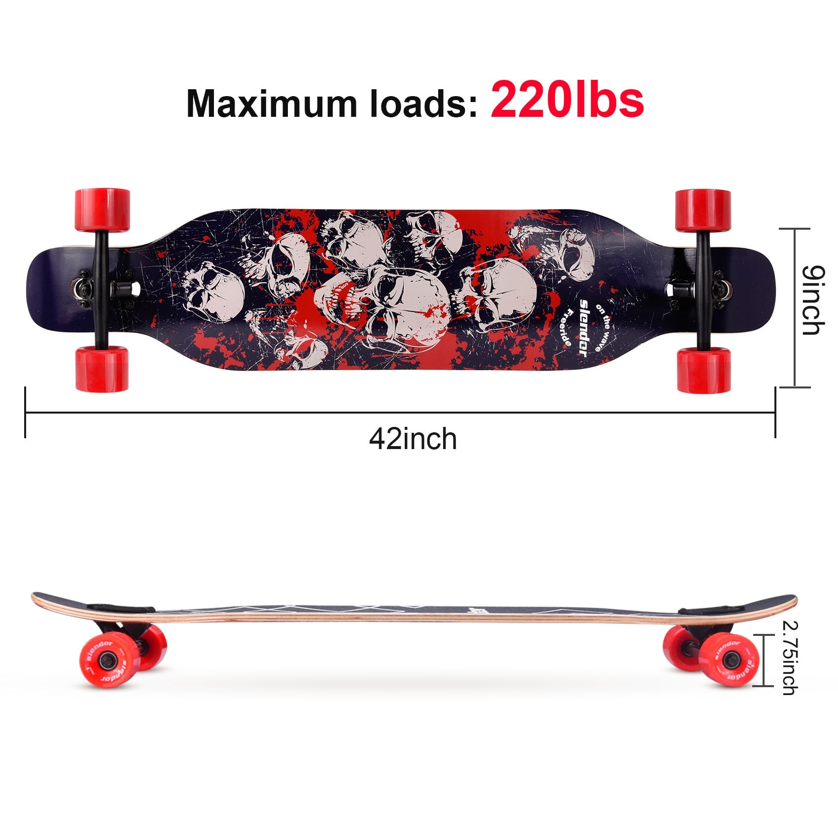 R-Skull Longboard Skateboard 42 inch Drop Through Deck R-Skull Longboard Skateboard 42 inch Drop Through Deck