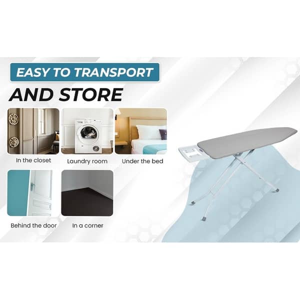 Steel Mesh Ironing Board with Solid Steam Iron Rest and Cotton Cover ...