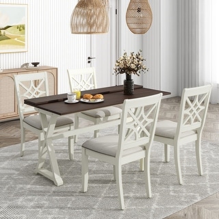 Rectangular 5-Piece Extendable Dining Table Set w/Upholstered Chairs ...