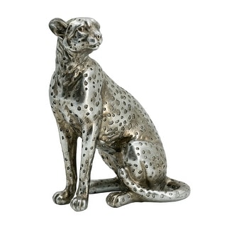 Metallic Sitting Leopard Statue Decoration - 8.75" - Silver - Bed Bath ...