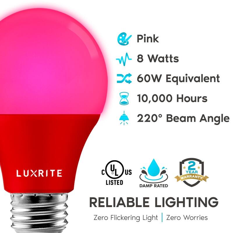 Luxrite A19 Yellow LED Bug Light Bulbs 8W Non-Dimmable UL Listed E26 ...