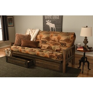 Somette Lodge Storage Futon Set in Rustic Walnut Finish with Printed ...