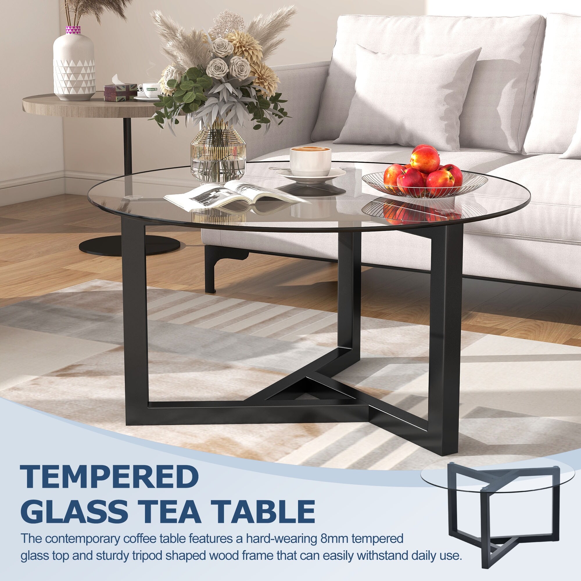 Modern round glass top coffee table store